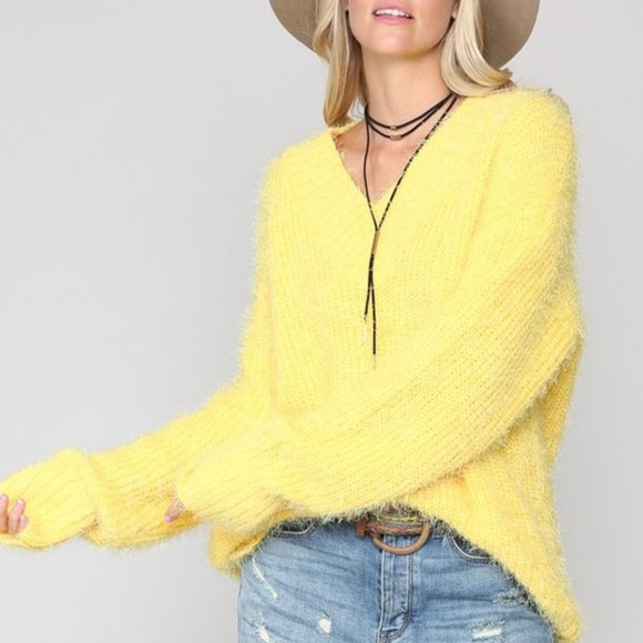 Kyemi | Sweaters | New Kyemi Yellow Fuzzy Soft Sweater Sexy Top Small ...